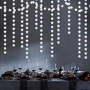 Iridescent Disco-Holographic Party-Decorations Christmas Garland - 51Ft Neno 3D Star Streamers Hanging Banner,Wedding Birthday Bachelorette Baby Bridal Shower Engagement Valentines Day Decor Hugtmr