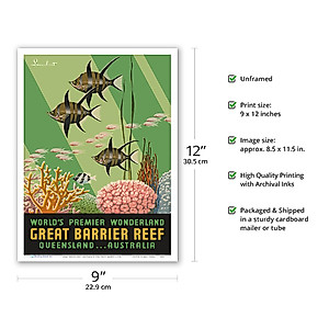 Great Barrier Reef - Queensland Australia - World's Premier Wonderland - Vintage Travel Poster by Noel Pasco Lambert c.1936 - Master Art Print (Unframed) 9in x 12in