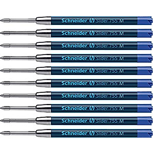 Schneider Slider 755 Medium Ballpoint Pen Refill, 1.0mm, Blue Ink, Box of 10 (175603)
