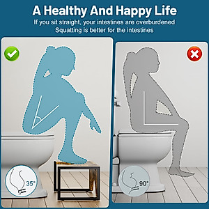 MAWEW Toilet Stool- 7.8'' Upgraded Wooden with Metal Poop Stool, Black Toilet Stool Squat Adult with Non-Slip Pads, Suitable for Everyone