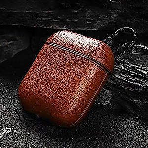 CoreLife Leather AirPods Case Cover with Keychain Clip, Protective Hard Vegan Leather Cover for Apple AirPods 1 & 2 Charging Case (Red)