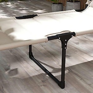 Outsunny Outdoor Lounge Chair, Adjustable Backrest Folding Chaise Lounge, Cushioned Tanning Chair with Sunshade Roof & Pillow Headrest for Beach, Camping, Hiking, Cream White