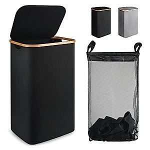 Upassion 110L Laundry Hamper with Lid, Large Laundry Basket with Lid and Handle, Collapsible Hampers for Laundry with Removable Inner Bag for Clothes Toys Towels - Black