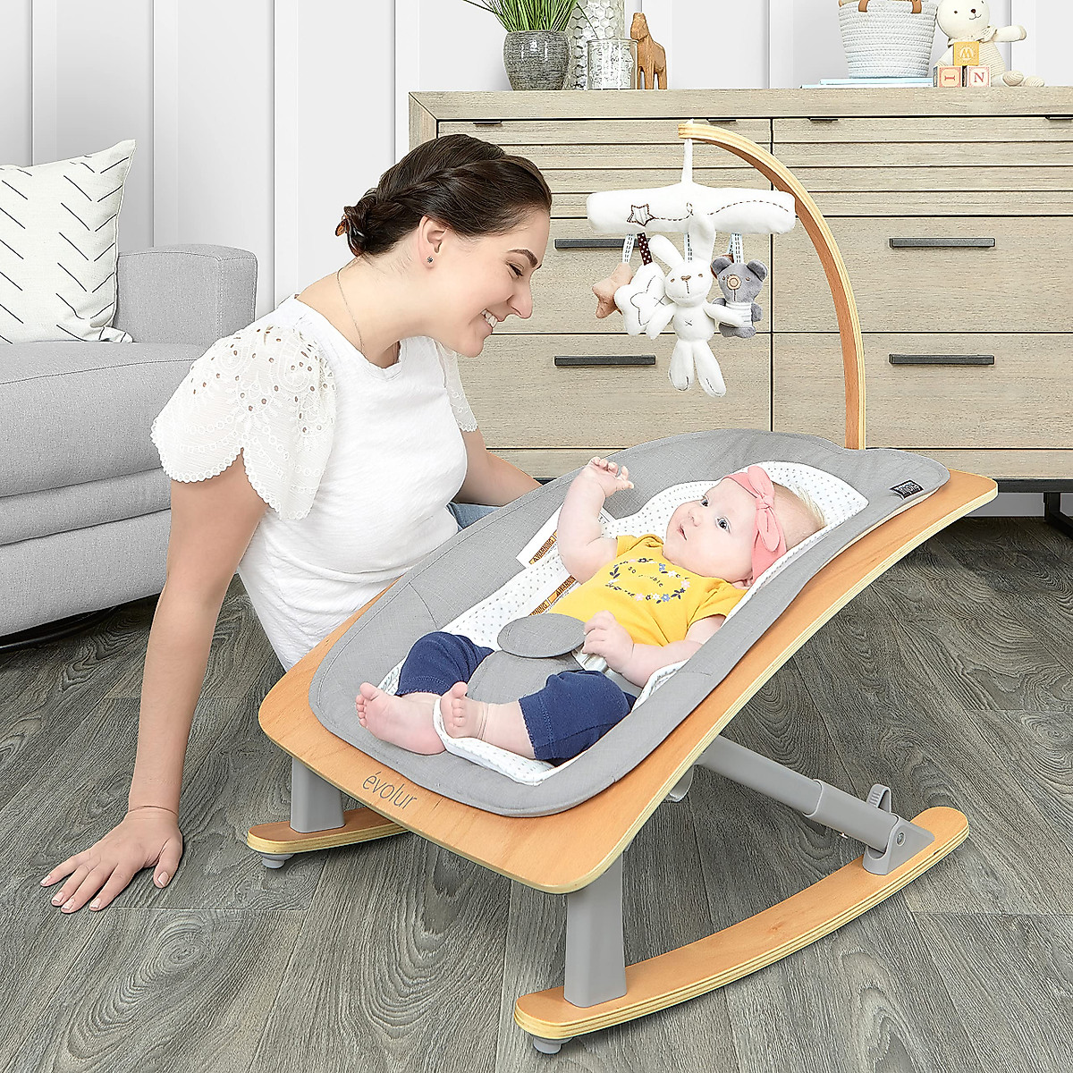 Evolur Tory 2-in-1 Rocker & Chair, Light Gray