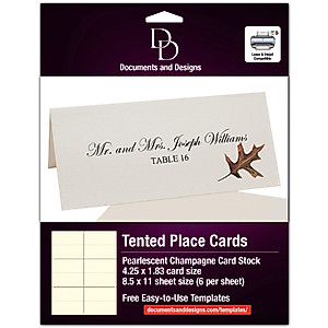 Assorted Autumn Leaf Printable Place Cards, Set of 60 (10 Sheets), Laser & Inkjet Printers - Wedding, Party, Dinner, and Special Events - Made in the USA