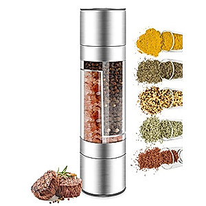 Gulex® Salt and Pepper Grinder Set, 2 in 1 Salt Mill and Pepper Mill with 5 Level Adjustable Coarseness, Stainless Steel Salt and Pepper Grinder Refillable for Kitchen (2 in 1)