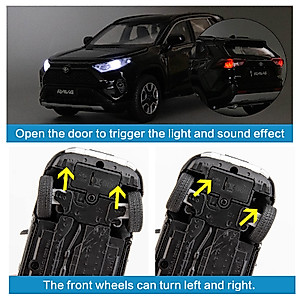 TGRCM-CZ Compatible for 1:32 Diecasting Alloy Toyota RAV4 Car Model Toy Car,Front Wheel Steering Car with Lights and Sound, Open Door for Kids Gift, Children Birthday Gift Black