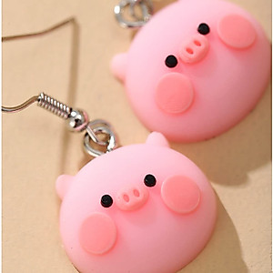 Lovely Pink Pig Dangle Drop Animal Earrings Cute Sweet Funny Animal Earrings for Women Friends Jewelry-Head