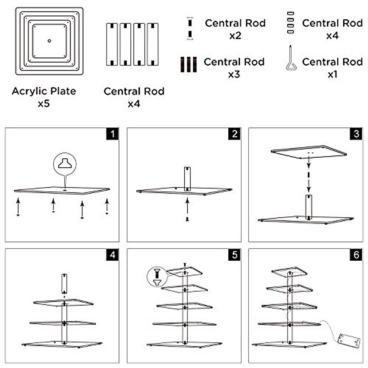 Vdomus 5-Tier Acrylic Cup Cake Stand Display Tower with LED String Lights, Dessert Tree Tower Display Tiered Cupcake Stand Holder Platter for Birthday Wedding Party Celebration, Warm