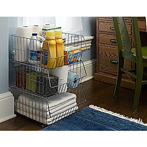 LTL Home Products More Inside Stackable Wire Storage Basket, 16 x 18 Inches, Chrome