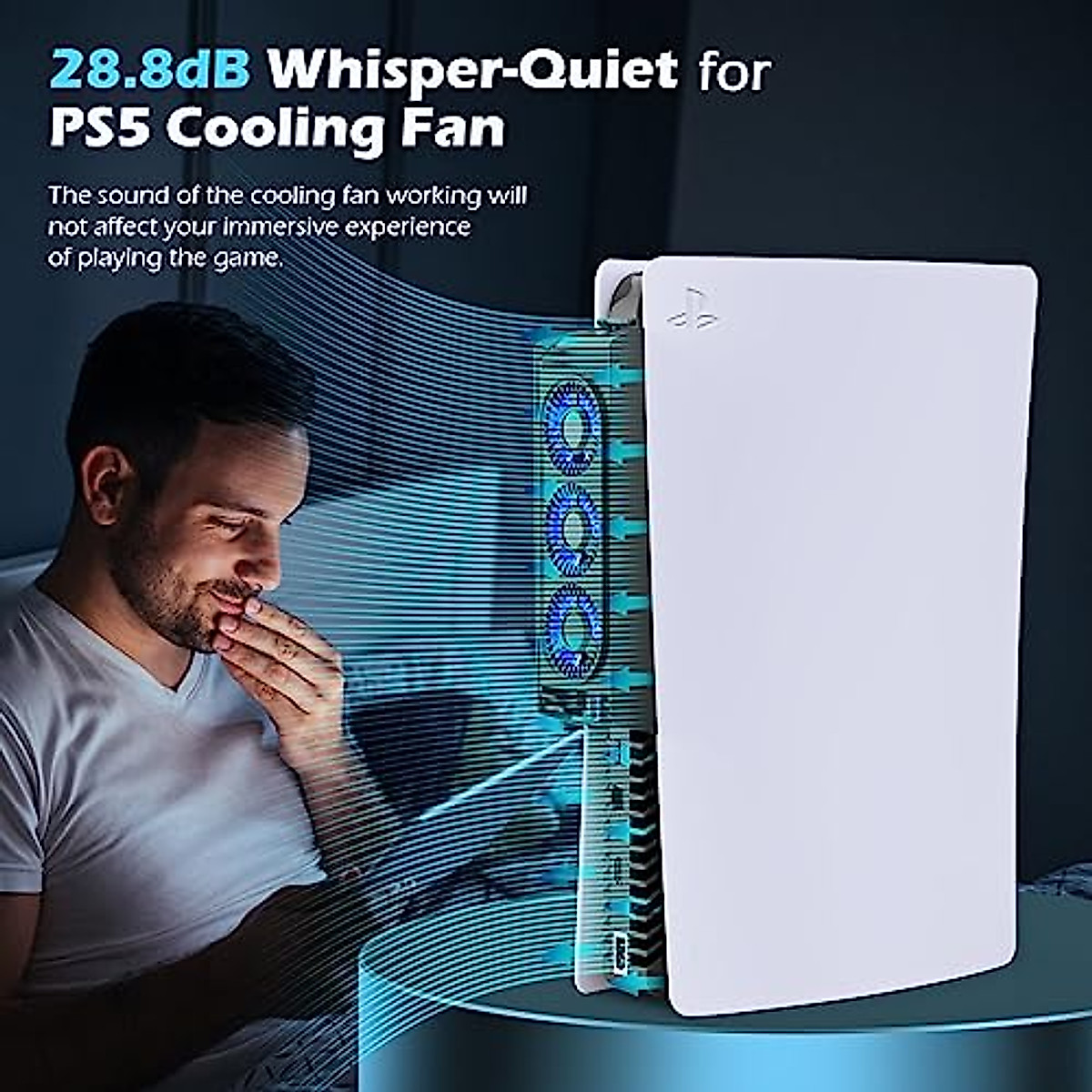 for PS5 Cooling Fan with Led Light, Quiet for PS5 Fan Cooling Fan HUIJUTCHEN for PS5 Cooler Cooling Fan for Playstation 5 Fan with 3 Small Fans 3.0 USB Port 2 Fan Speed Setting Fan