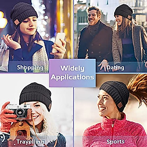 Bluetooth Beanie Hat for Women - Stocking Stuffer Gifts for Women Ponytail Cap, Upgraded Bluetooth 5.0 Winter Warm Hat Wireless Headphones with HD Stereo Speakers Built-in Microphone, for Girls.