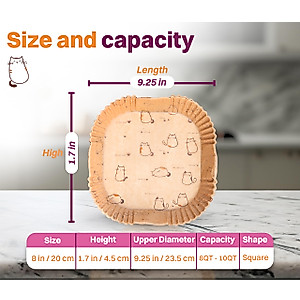 Air Fryer Disposable Paper Liner with Design | 100 Pcs Fit for 5 to 8 QT Basket | Non-Stick Oilproof Parchment Sheets for Microwave | 8” Square