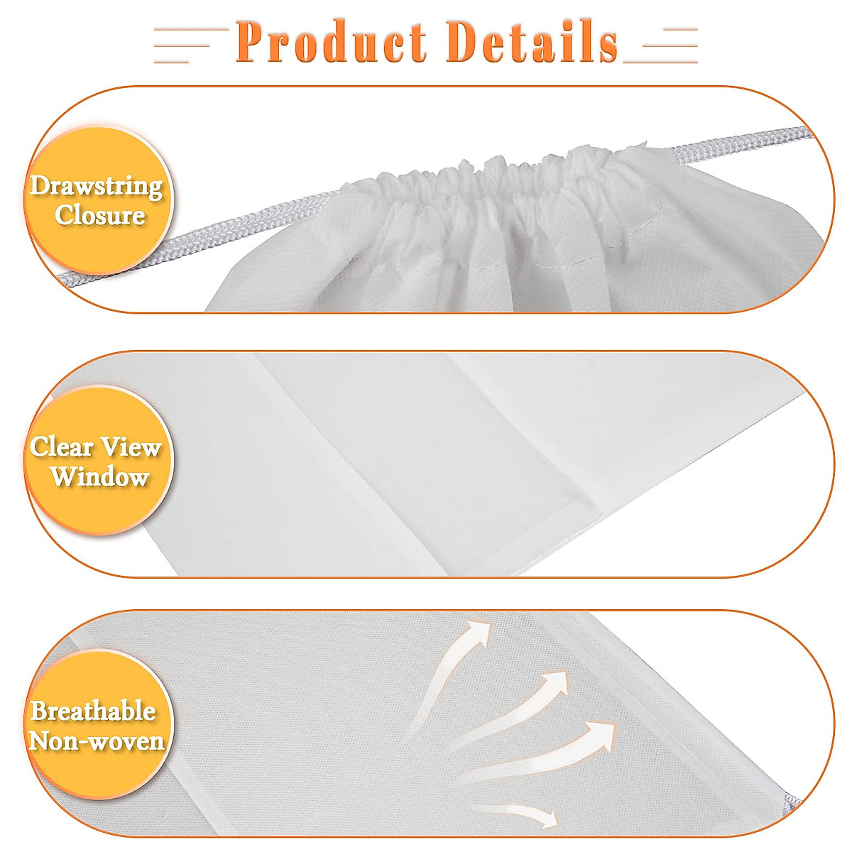 Ibnotuiy 10Pcs Non-Woven Fabric Dustproof Drawstring Bag Handbag Storage Organizer Dust Cover Large (Large, Black)