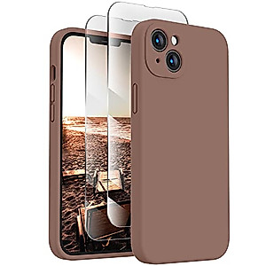 FireNova Designed for iPhone 13 Case, Silicone Upgraded [Camera Protection] Phone Case with [2 Screen Protectors], Soft Anti-Scratch Microfiber Lining Inside, 6.1 inch, Light Brown
