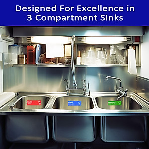 Wash Rinse Sanitize Sink Labels Signs with Wash Hands Sign (12 Labels - 2 FULL SETS 7.3 x 2.5 in) - Ideal for Restaurant Sinks, 3 Compartment Sink, Food Trucks, Commercial Kitchens & More