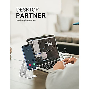 Aoviho Adjustable Phone Stand Holder Cell Phone Holder, Updated Fully Foldable Desk Dock Cradle for iPhone 12 13 11 Pro X XR XS max 8 7 6 Plus Samsung iPad Mini Kindle (Silver)