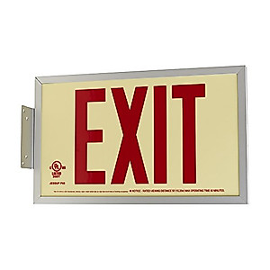 Jessup Glo Brite 7210-SAF-B P50 Non Electrical, Glow-in-The-Dark (Photoluminescent) Screen-Printed Eco Exit Sign, Single-Sided with Aluminum Frame and Bracket, 7.5" by 13", Red
