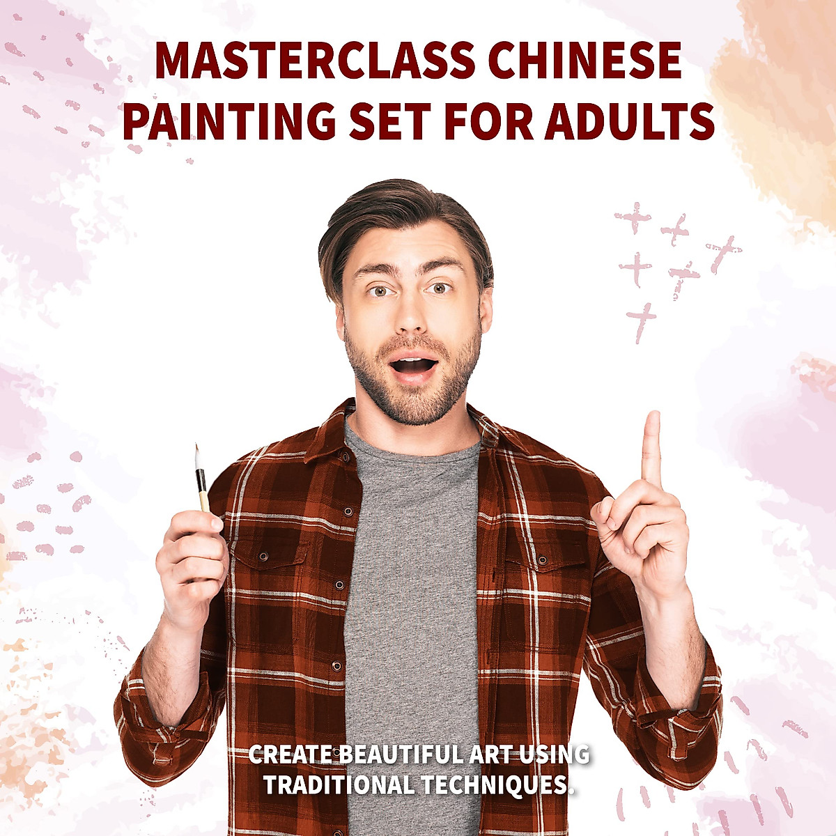 SpiceBox Masterclass Chinese Brush Painting Kit for Adults, DIY Learn to Paint Arts and Crafts Hobby Set, Includes Watercolor Paints, Book, Paintbrushes, Ink Stone, Ink Stick, Sketch Pad