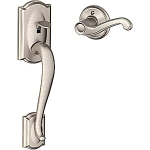 Schlage FE285 CAM 619 FLA LH Camelot Front Entry Handleset with Left-Handed Flair Lever, Lower Half Grip, Satin Nickel