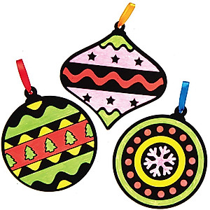 Baker Ross AX572 Christmas Fuzzy Art Ornament - Pack of 15, Festive Tree Ornaments for Creative Art and Craft Activities to Paint and Decorate