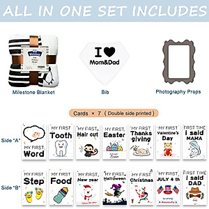 Kmivo Baby Milestone Blanket, Baby Monthly Milestone Blanket for Baby Boy Soft Large Blanket for Newborn to 12 Months with Milestone Marker & Cards (Baby Bear /40”x 51”)