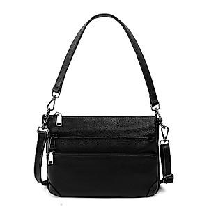 Pearl Angeli Crossbody Bags for Women Genuine Leather Shoulder Bag Multi-Pocket Messenger Bag Ladies Handbag Purse Black