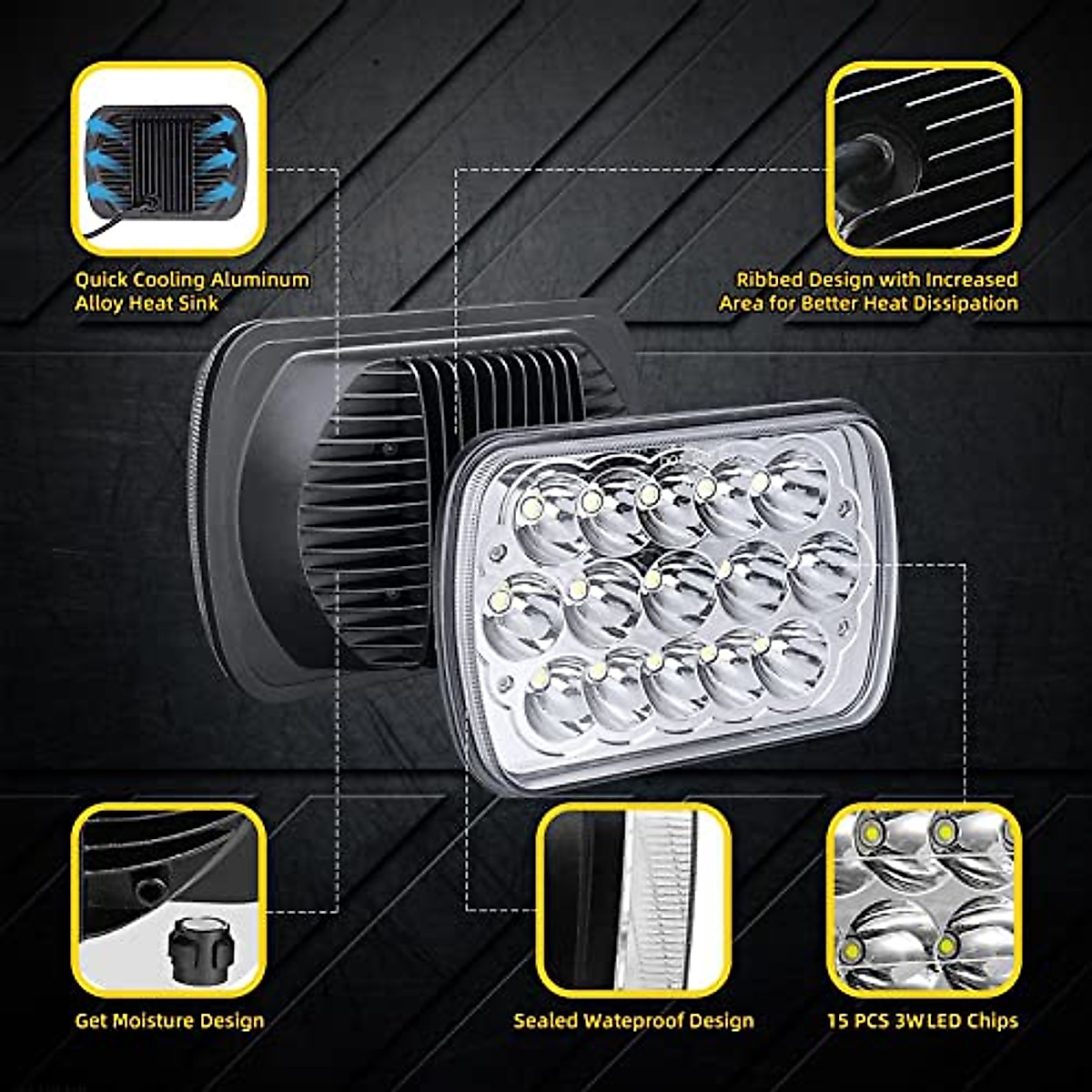 7x6 5x7 LED Lights 2PCS, H6054 LED Lights Rectangle 6054 H5054 Light Hi/Low Sealed Beam for Chevy Blazer Express Van, for Je-ep YJ XJ Cherokee Truck Van