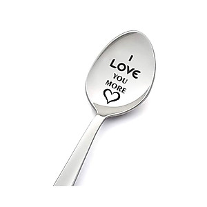I Love You More Spoon Gifts for Him Her Anniversary Christmas Gift for Boyfriend Girlfriend Romantic Valentine's Day Gifts for Wife Husband Couples 8 Inch Coffee Spoon