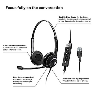 Sennheiser SC 260 USB MS II (506483) - Single-Sided Business Headset | For Skype for Business, Softphone, and PC | with HD Sound, Noise-Cancelling Microphone (Black)