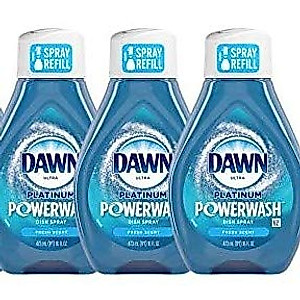 Dawn Platinum Powerwash Dish Spray Fresh Scent Refill - Multi 3 Pack & Cascade Platinum Dishwasher Pods, ActionPacs Dishwasher Detergent, Lemon, 62 Count