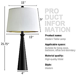 Oneach 25.75" Table Lamps Set of 2 for Living Room Bedroom, Bedside Lamp 3-Way Dimmable Touch Control, Modern Black Nightstand Light Fabric Shade Vintage Accent Style