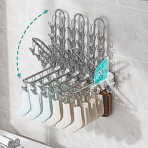 OBloved 2 Pack Clothes Drying Rack Wall Mount, 20 Clips Stainless Steel Sock Drying Rack, Laundry Drying Rack with Clips for Socks, Bras, Towels, Underwear, Clothes (White)