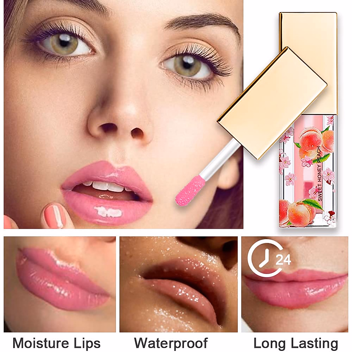 evpct 3Pcs Peach Strawberry Watermelon Mini Clear Color Change Changing PH Tinted Lip Gloss Balm Set for Women Girls Lip Oil Gloss Tint Stain Glaze Pack bulk labiales magicos brillos para labios
