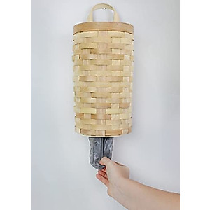 AuldHome Wicker Grocery Bag Holder (Natural); Wall-Mounted Rustic Farmhouse Plastic Bag Dispenser for Kitchen or Laundry Room