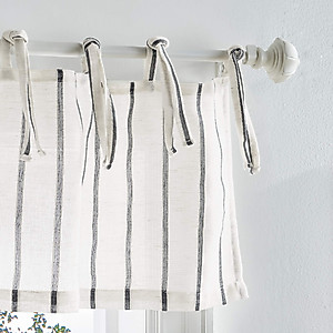 Martha Stewart Laguna Stripe Semi-Sheer Tie Tab Window Curtain Valance and Tiers Set, Grey