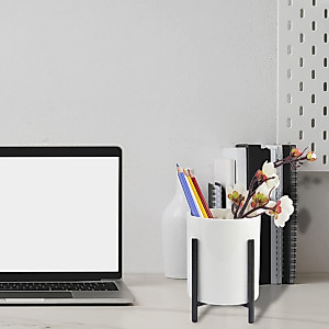 MONOSUGO Silverware Holder for Countertop, Kitchen Spoon and Fork Holder, Utensil Caddy Countertop Utensil holder, Ceramic Cutlery Holder Robust Silverware Caddy with Black Metal Frame, 1 Pcs