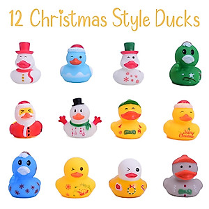 WOOPKER Christmas Rubber Ducks Mini Christmas Ducks Bath Toys Xmas Party Decorations Holiday Rubber Ducks with Drawstring Gift Bag for Kids Boys Girls