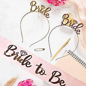 Chewarelly 3 Pack Bride to Be Decorations Set, Bride to Be Sash, White Bride Veil, Bride Headband Tiara for Bachelorette Party Bridal Shower Decoration(White with Gold)