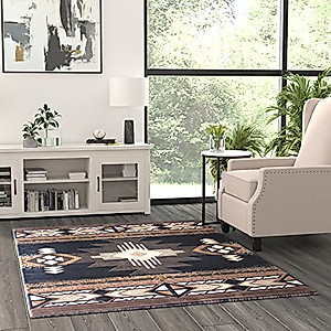 South West Native American Area Rug 5 Feet X 7 Feet Black Design C318