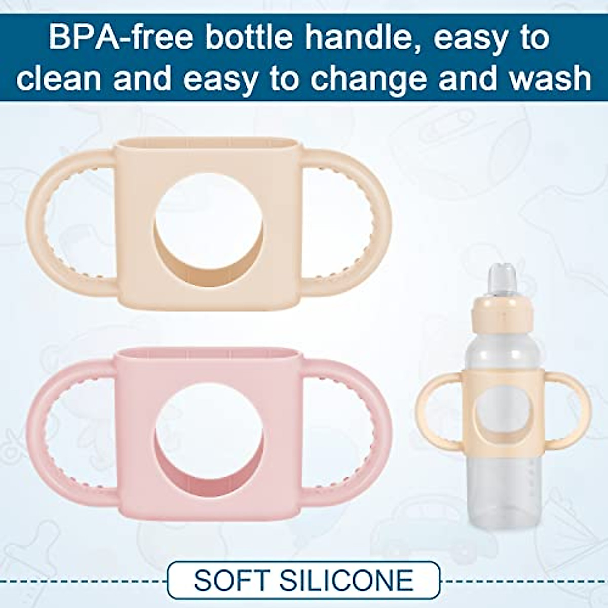 2pcs Baby Bottle Handles for Dr Brown Narrow Baby Bottle, Soft Comfortable Material Silicone BPA Free for Dr Brown Bottle with Easy Grip Handle Over Six Months Baby (Light Pink, Creamy White)