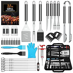 AISITIN 35PCS Grill Accessories BBQ Tools Set, Stainless Steel Grilling Kit with Thermometer, Fork, Tongs and Spatula, Meat Injector, Grill Mat - Gifts for Dad Durable, Stainless Steel Grill Tools