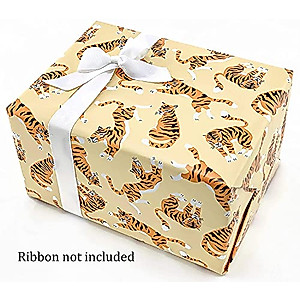Stesha Party Tiger Wrapping Paper Funny Present Gift Wrap Folded Flat 30 x 20 Inch, 3 Sheets