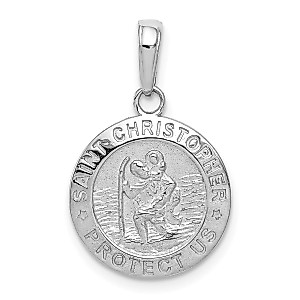 IceCarats 14K White Gold Saint Christopher Medal Patron of Travelers Athletes Protection Necklace Christian Religious Pendant Faith Charm 23.5mm x 15mm Only