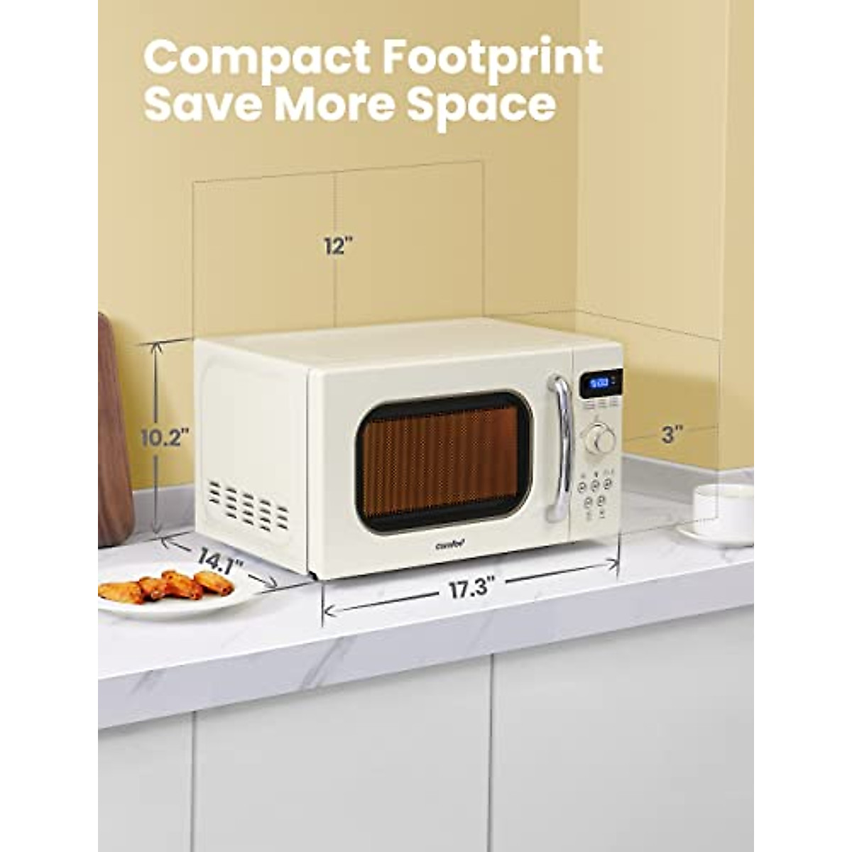 COMFEE' Retro Small Microwave Oven With Compact Size, 9 Preset Menus, Position-Memory Turntable, Mute Function, Countertop Microwave Perfect For Small Spaces, 0.7 Cu Ft/700W, Cream, AM720C2RA-A