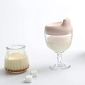 kaiwern Plastic Goblet Cup, Baby Sippy Cup Wine Glass, Beverage Mug Milk Bottle with Lid for Kids on Birthday Party or Celebration (Pink)