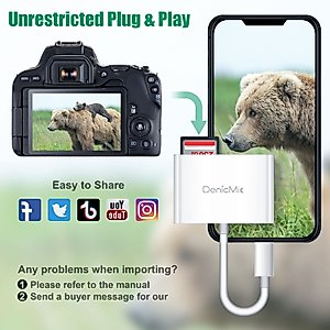 DenicMic SD CF Card Reader Compatible with iPhone/iPad SD CF TF Memory Card Reader Adapter Digital Trail Game Camera Accessories No Need App