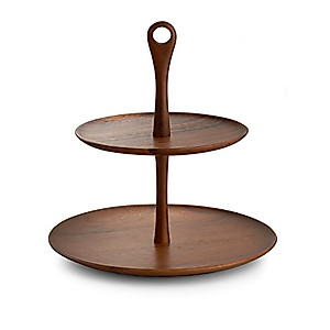 nambe Skye Wood Tiered Dessert Stand | 2-Tier Cupcake Stand | Serving Tray for Cookies, Pastries and Appetizers for Parties | Acacia Wood Cake Stand for Kitchen Table Display (12.5”)