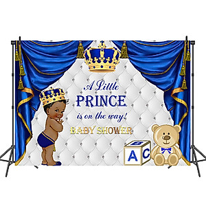 Mehofoto Prince Baby Shower Backdrop Royal Blue Little Prince Baby Shower Background 7x5ft Gold Grown Cute Baby Bear Sliver Backdrop for Boys Baby Shower Decorations