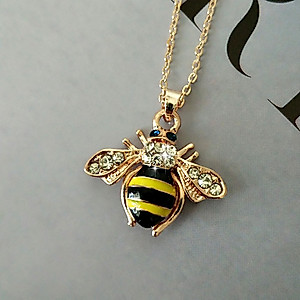 Figaro Design Elegent Crystal Yellow Little Bee Colored Glaze Drip Honey Bee Little Bumblebee Pendant Necklace